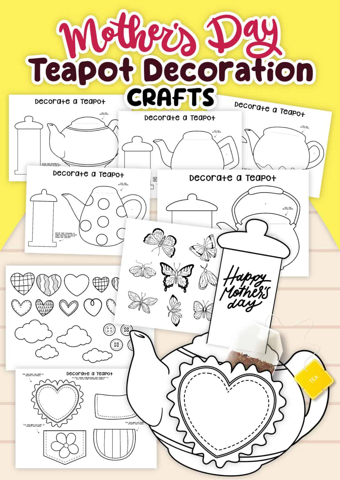 Free Printable Mother’s Day Craft for Kids – 3D Teapot Card